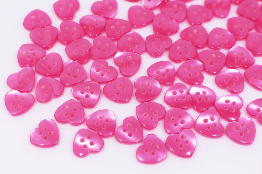 Pink Heart Button, Shiny Finish, Cherry Pink Color, Heart-shaped, Small ...