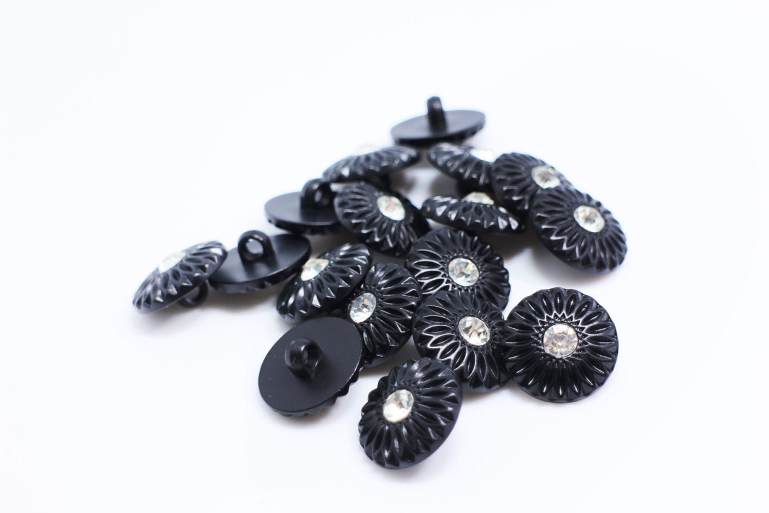Black Shank Button, Acrylic Crystal Decorated, Large Size, Vintage ...