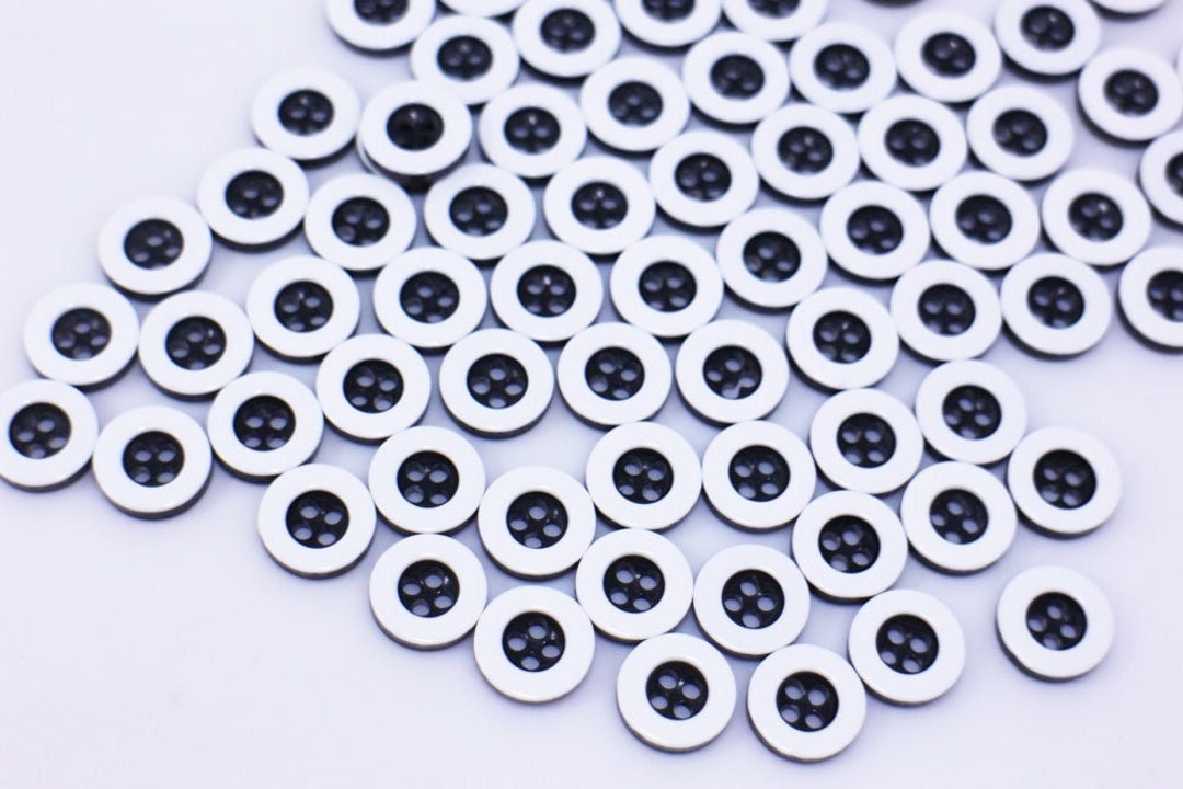 Black and White Edge Buttons, Four Holes, Wide Edge, for Sewing ...