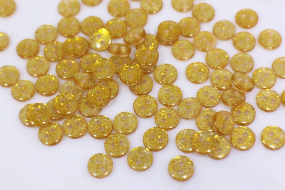 Shimmer Glitter Buttons, Gold Color, Four Holes, Round Shaped, Smooth ...