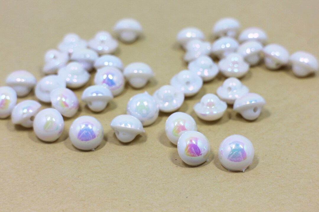 Holographic White Shank Buttons, Tunnel Shank, Shiny Finish, Mushroom ...