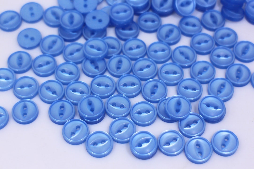 Small Blue Button, Cat Eye Cut Out, Round Shape, Glossy Finish, Two ...