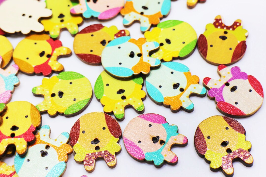 Puppy Dog Wooden Button Animal Shape Cartoon Dogs Two - Etsy