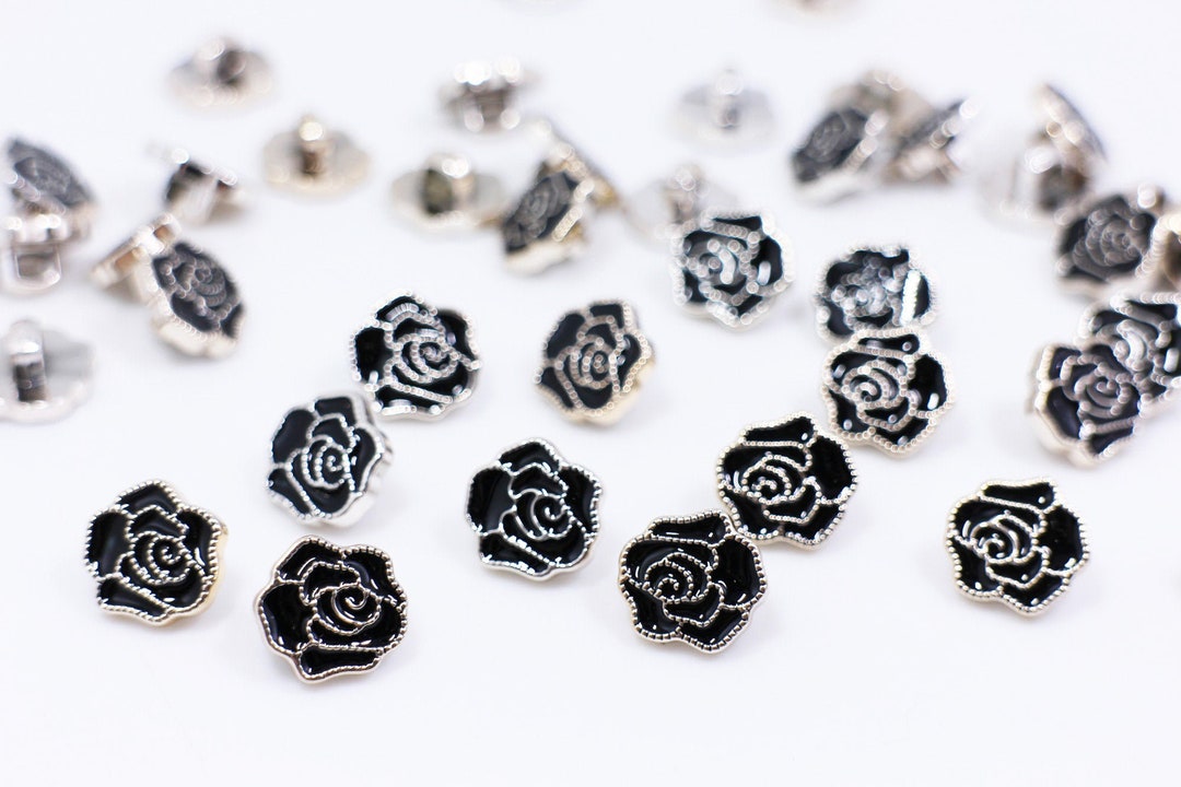Black Rose Shank Button, Rose Gold Edge, Flower Shaped, Elegant ...