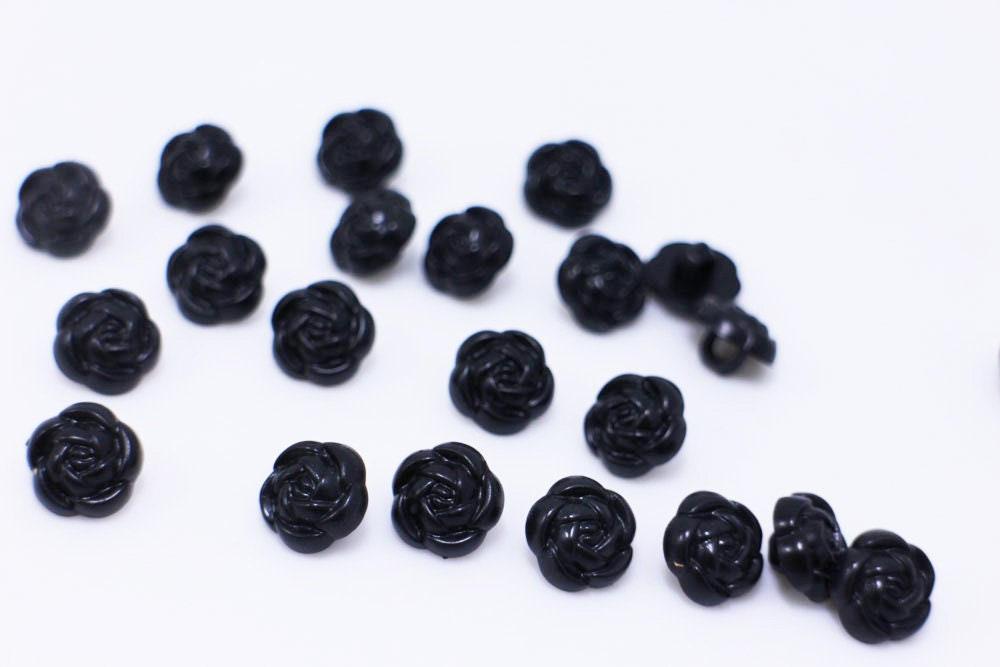 Black Rose Shank Buttons, Flower Floral Shape, Made of ABS Plastic, for ...