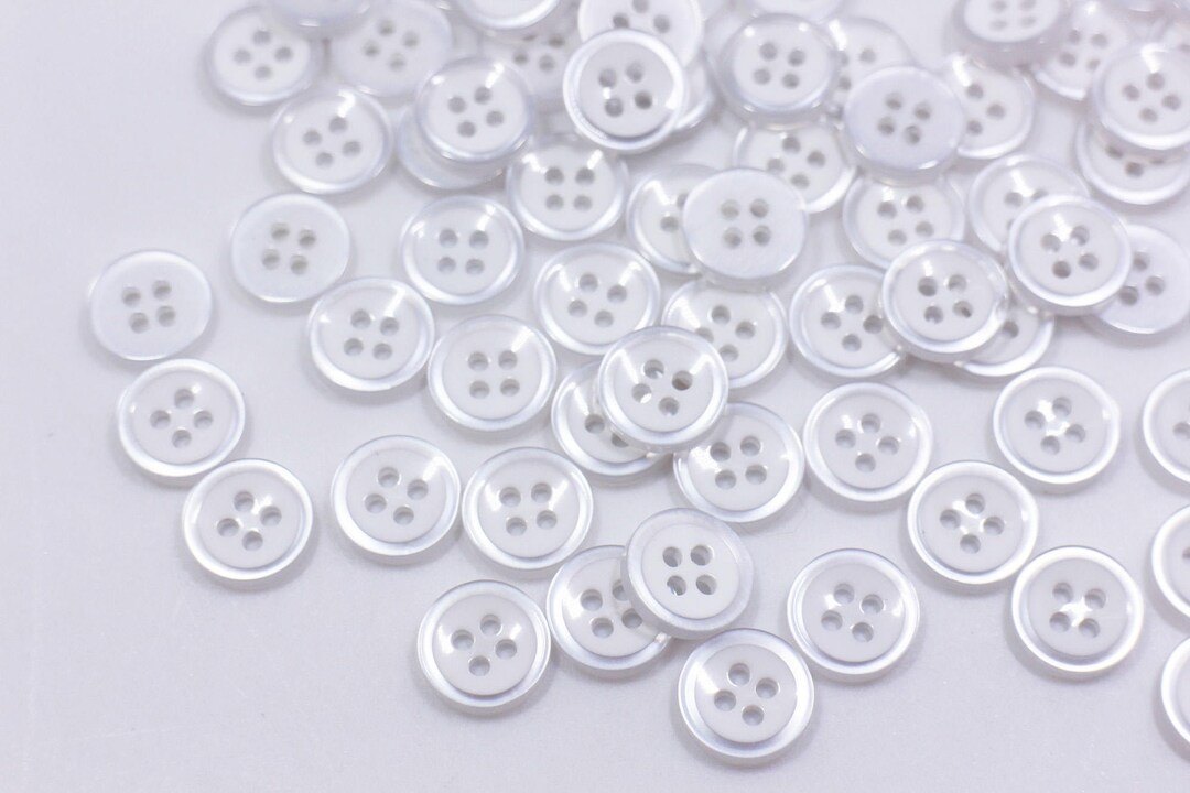 20 White Four Holes Buttons, Round Shaped, for Sewing Blouse Shirt ...