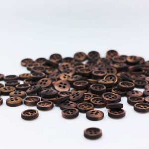 Tiny Dark Brown Wooden Button, Small Natural Wood Buttons, Four Holes ...