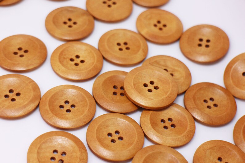 Large Brown Wood Buttons, Raised Edge, Wide Edge, 4 Holes, Round Shaped ...