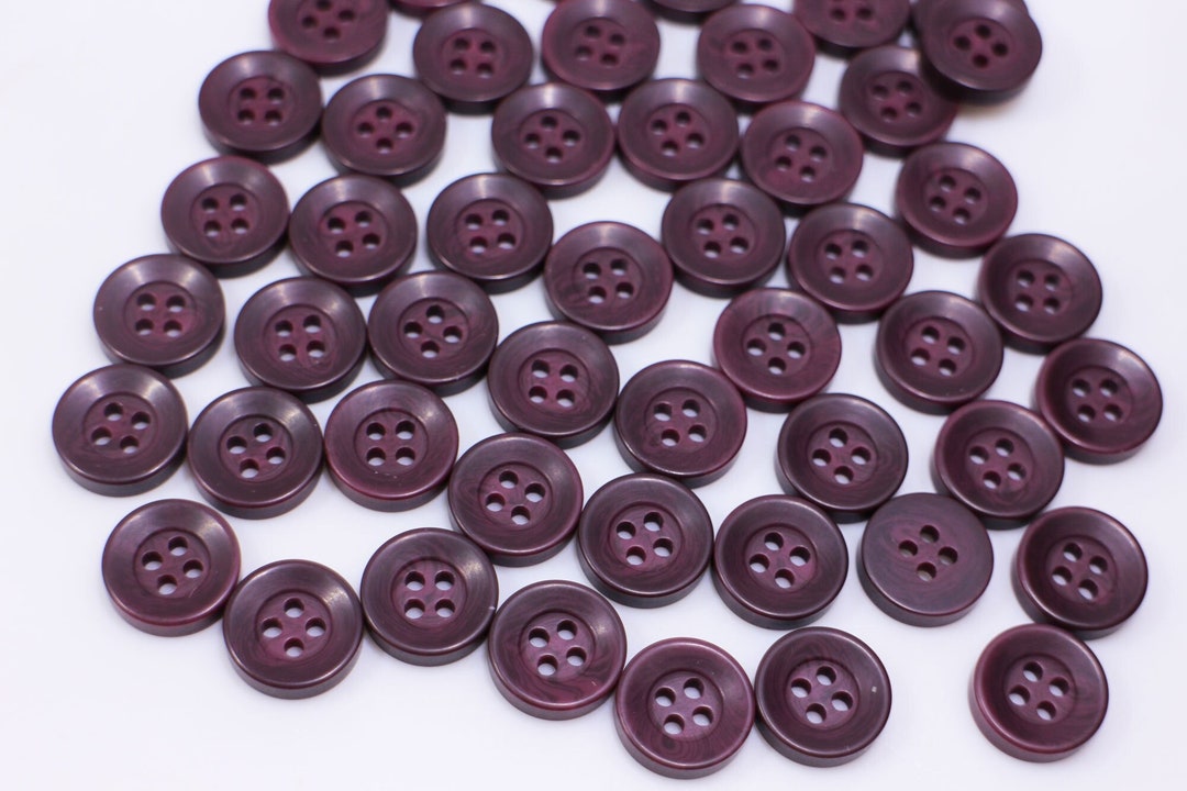 Dark Red Buttons, Patterned, Matte Ombre Color, Four Holes, Bowl Shaped ...