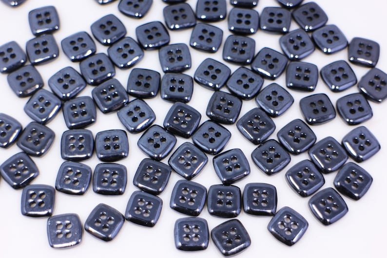 Metallic Dark Blue Square Button, Rectangular Shaped, Four Holes, for ...