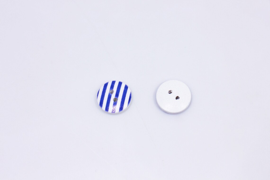 Blue Striped Wooden Button Blue and White Stripe Buttons | Etsy