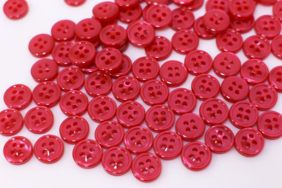 Red Buttons, Bright Red Color, Raised Top, Four Holes, for Sewing ...