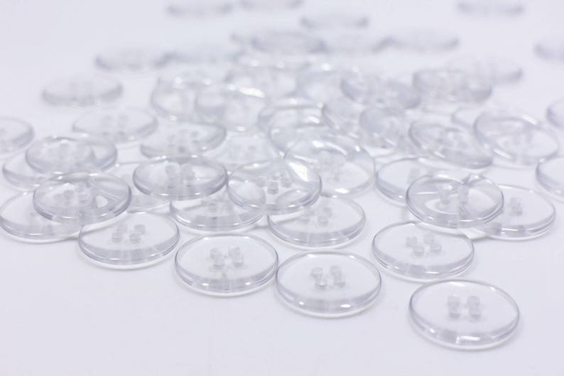 50 Clear Four Holes Buttons, Transparent, Invisible Buttons, 10mm, 12mm ...