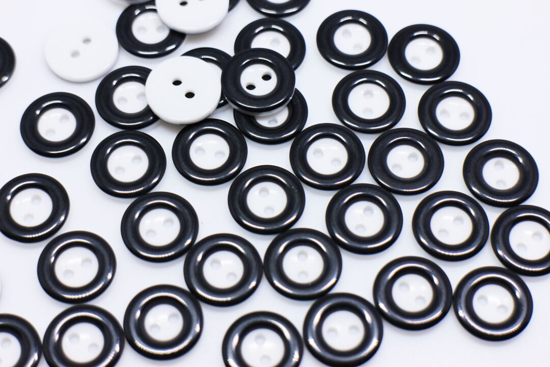 Black Ring Edge Button, Made of Resin, Black and White Color, Two Holes ...