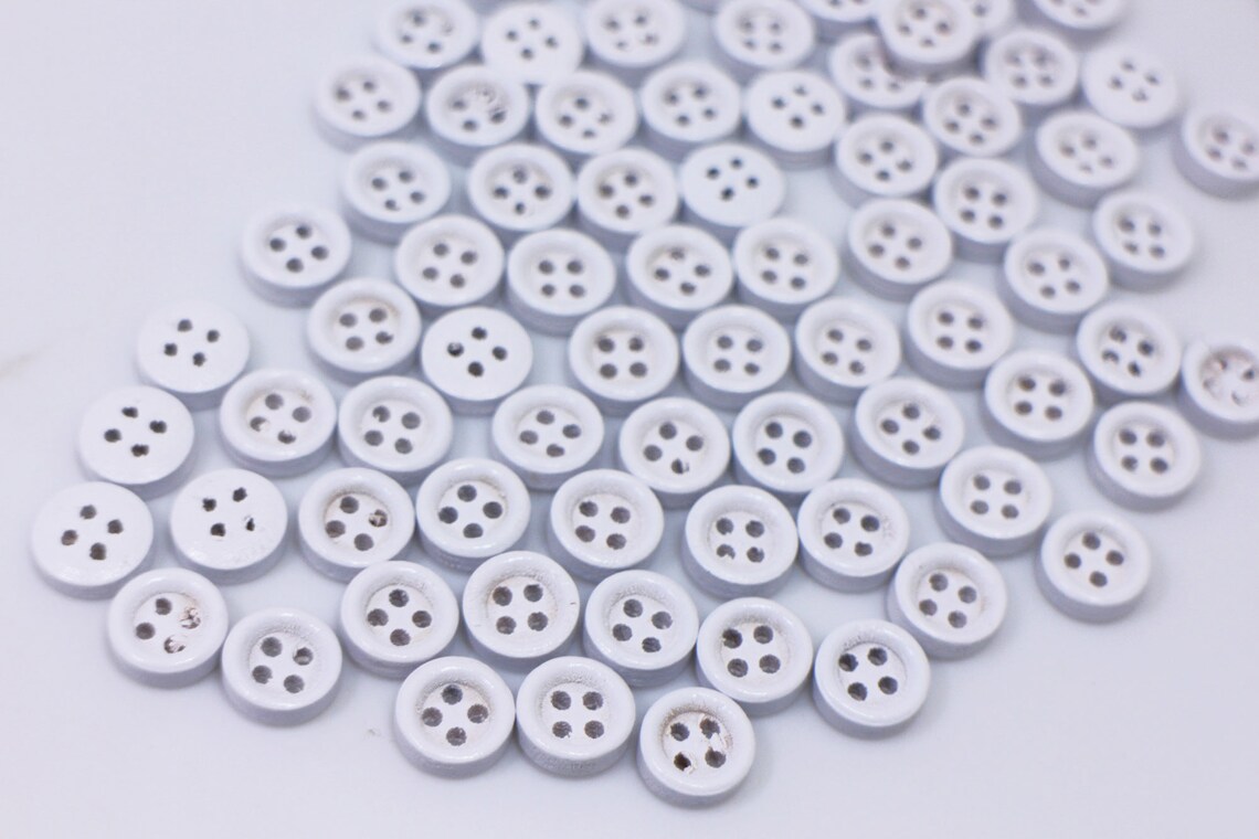 Tiny White Wooden Button, Small Natural Wood Buttons, Four Holes Sewing ...