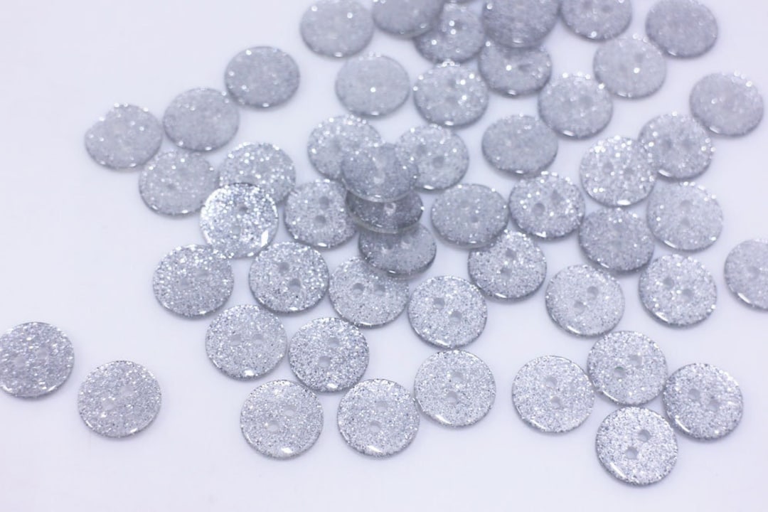 Shimmer Glitter Buttons, Silver Color, Semi-transparent, Two Holes ...