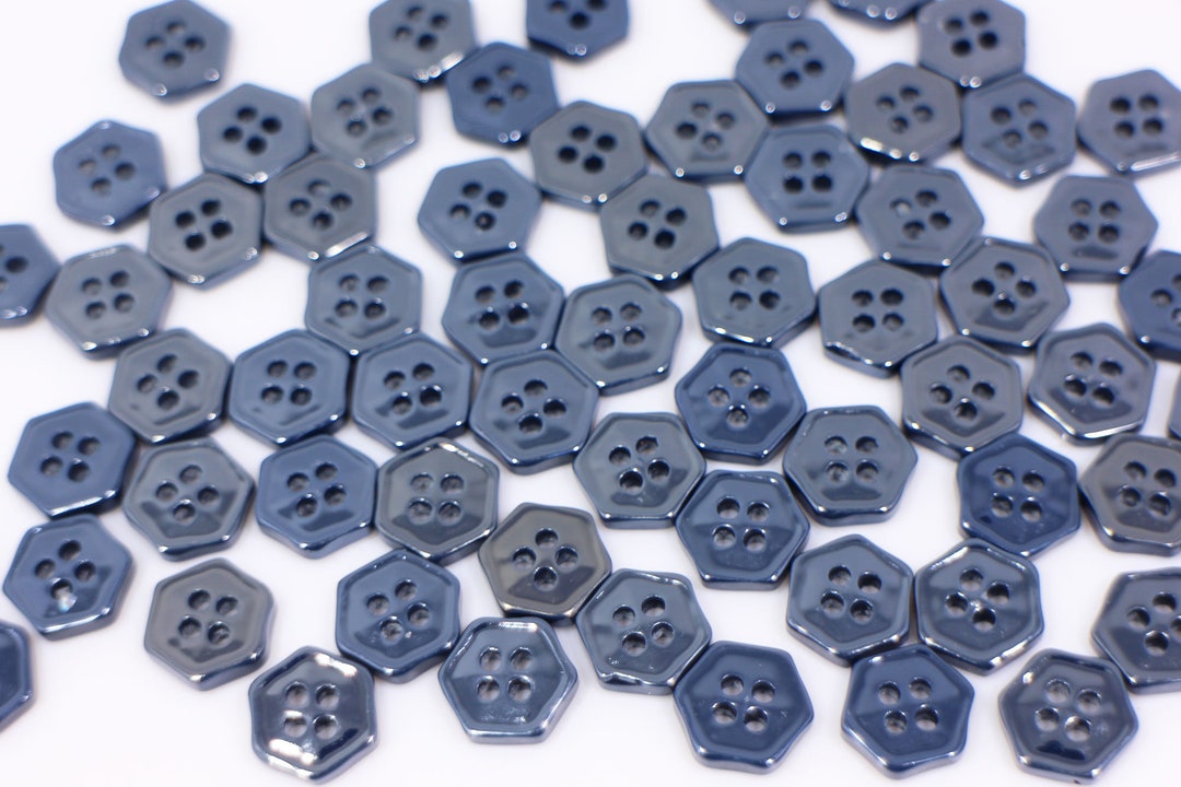 Metallic Dark Blue Hexagon Button, Four Holes, Irregular Shape, Shiny ...