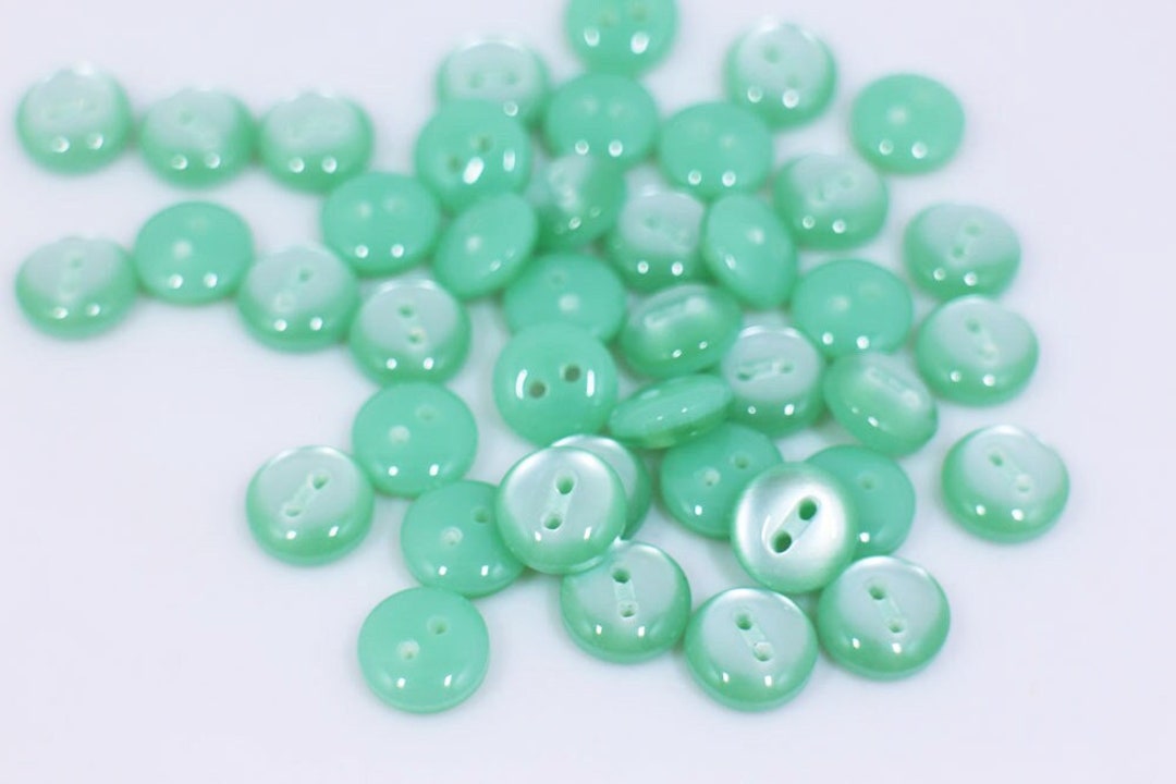 Mint Green Buttons, Light Green Color, Two Holes, Thick Round, Smooth ...