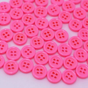 Neon Pink Buttons, Bright Pink Color, Thick Shape, Made of Resin, Four ...