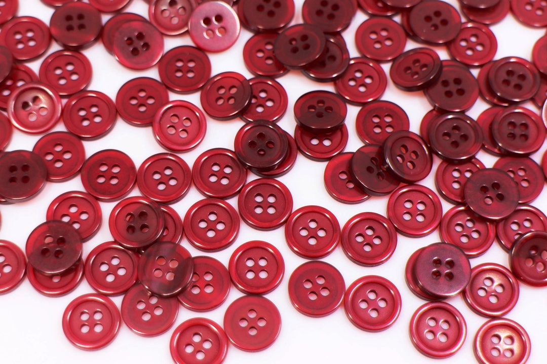 50 Pcs Burgundy Red Button, Four Holes, Small Size, Raised Edge, Wine ...