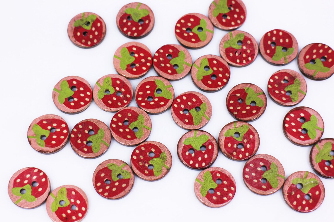 Strawberry Coconut Shell Button Pink Strawberry Button - Etsy