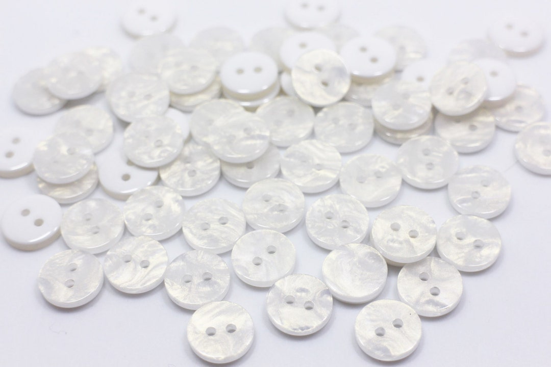 Pearl White Shiny Button, Shell Looking, Made of Resin, Flat Top, for ...