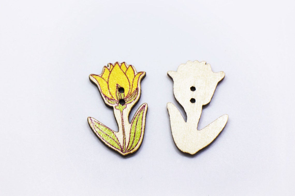 Tulip Wooden Button Flower Shape Button Floral Buttonred - Etsy
