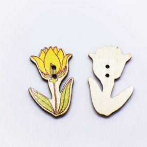 Tulip Wooden Button, Flower Shape Button, Floral Button,red Orange ...