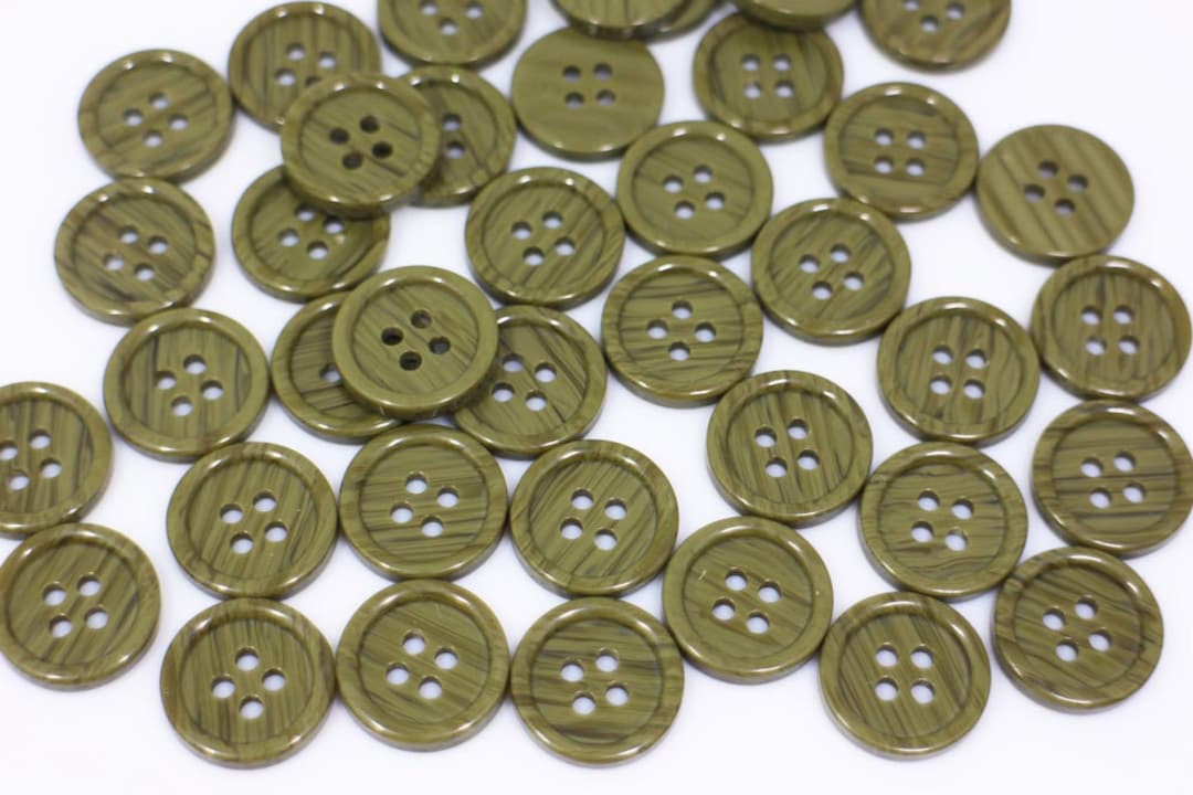 Army Green Button, Dark Green Color, Four Holes, Wood Pattern, for ...