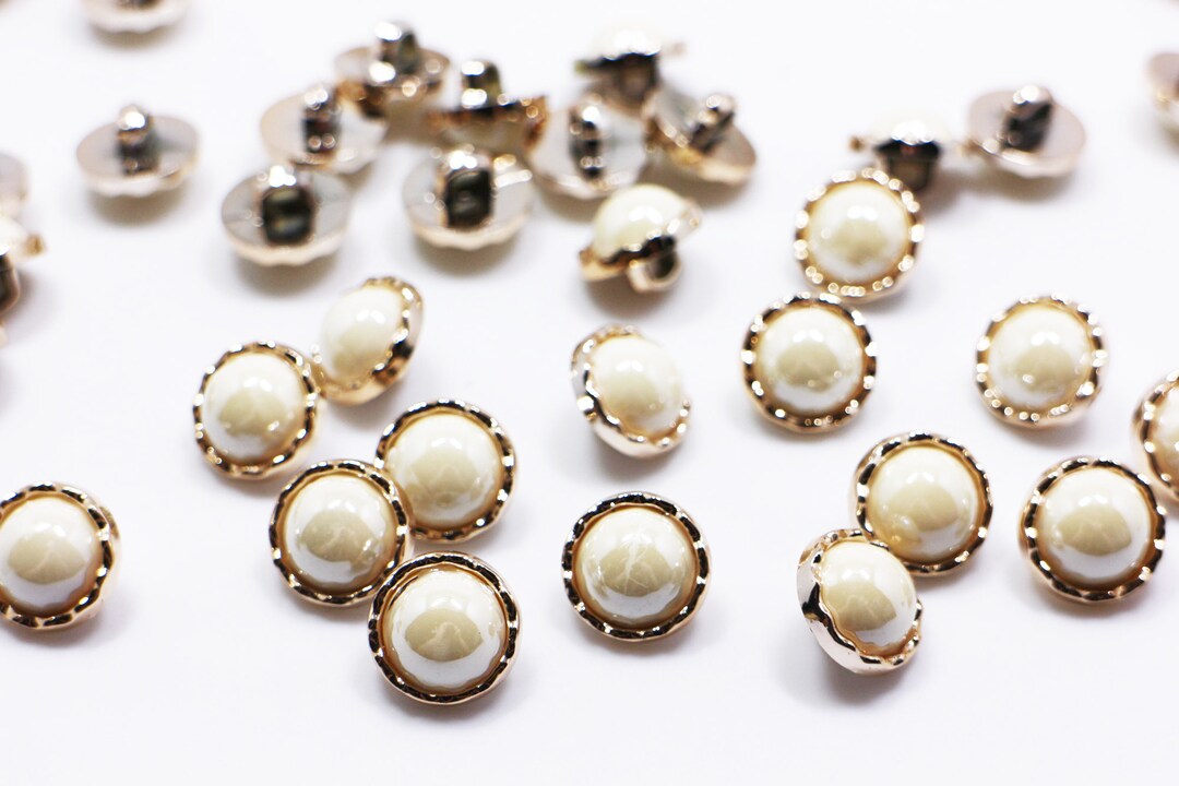 Gold and Pearl White Shank Buttons, Cream White, Light Golden Edge, for ...