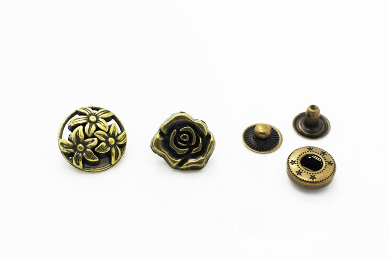 Flower Rose Snap Fastener, Rose Snap Button, Antique Bronze Press Stud ...