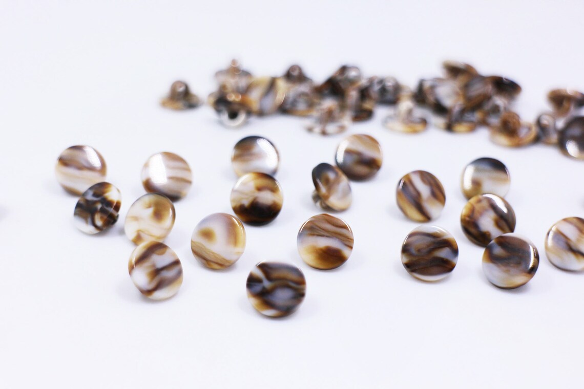 Brown Marble Pattern Shank Buttons, Round Flat Top, Brown and White ...
