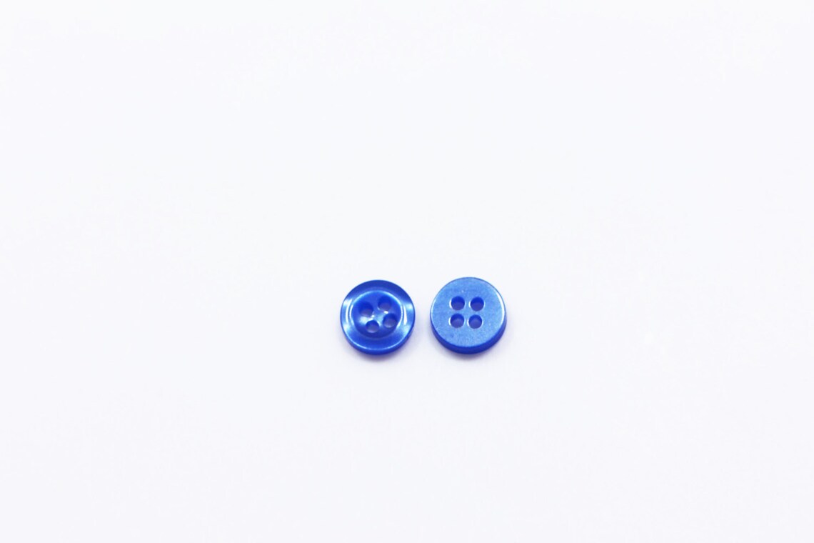 Bright Blue Shiny Button, Small Four Holes Sew on Button, Wide Edge ...