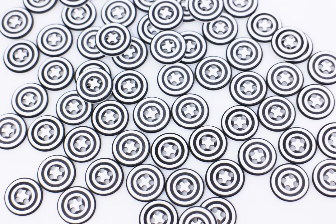 Black and White Circle Patten Button, Four Holes, Ring Patterned, Small ...