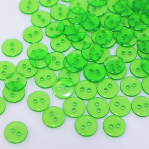 50pcs Neon Green Clear Button, Transparent, Small Size, Two Holes, Made ...