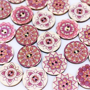 Vintage Style BOHO Wooden Button, Floral Pattern Button, Bohemian ...