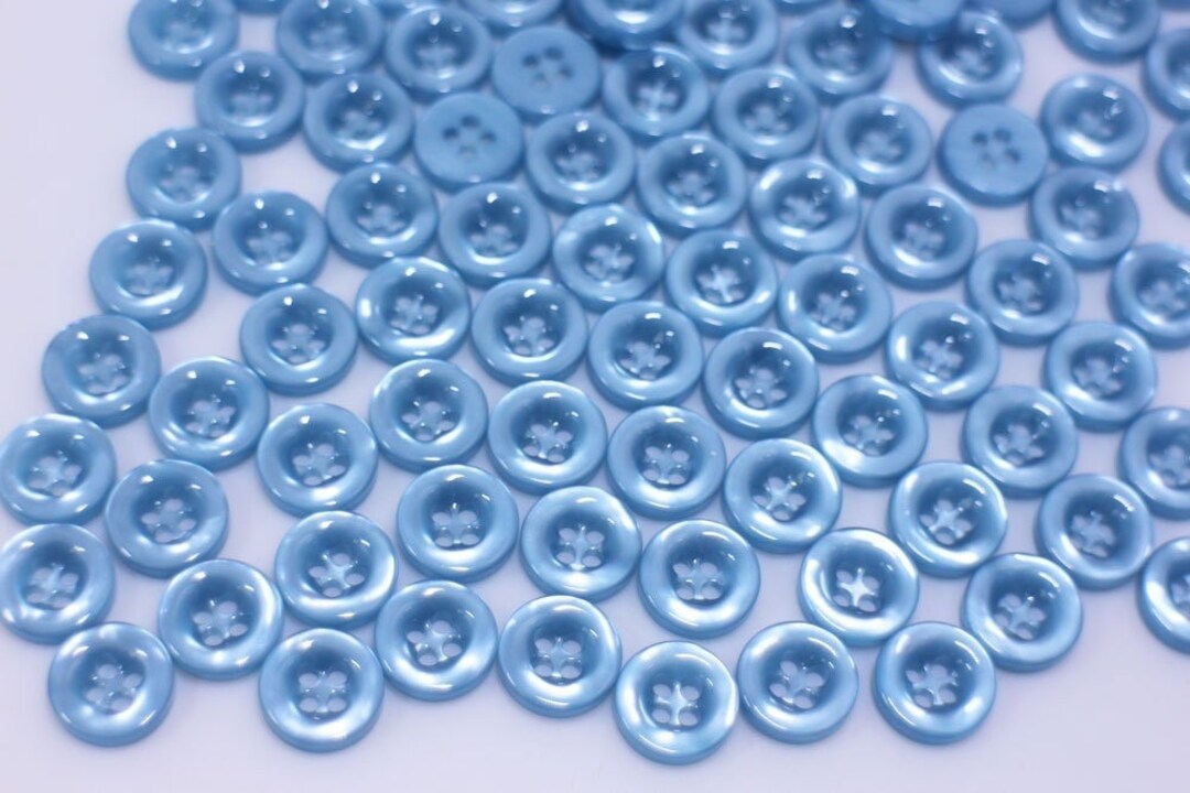 Light Blue Buttons, Wide Edge, Four Holes, Shiny Finish, for Sewing DIY ...