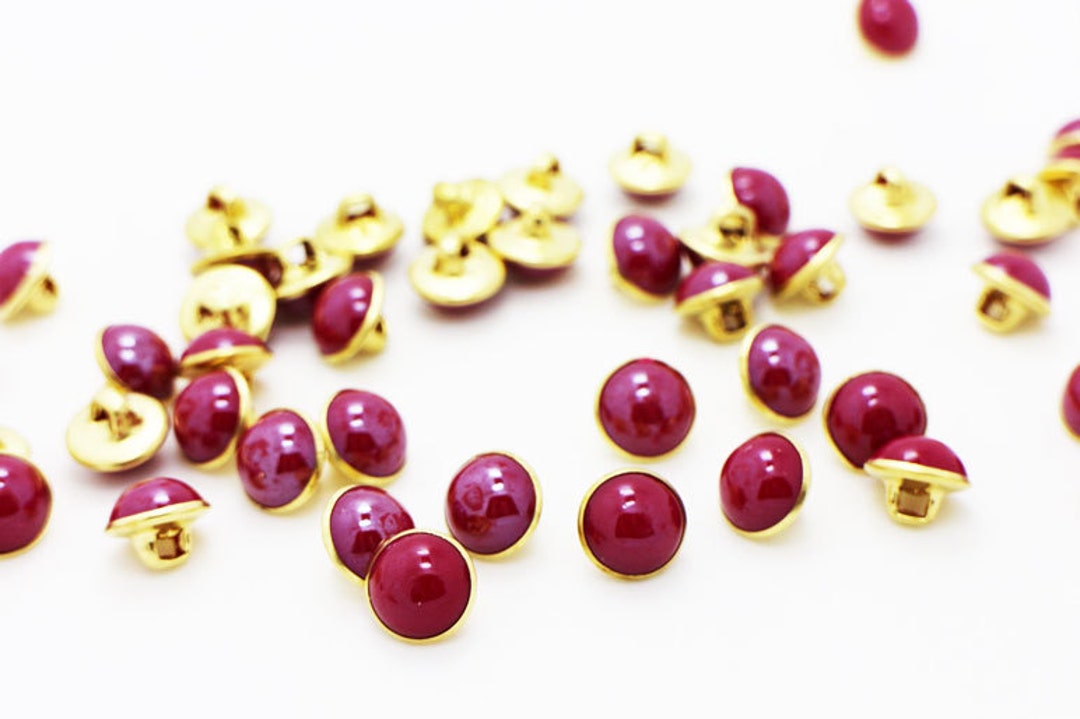 Burgundy Red Shank Buttons, Gold Color Edge, for Sewing Shirt Cardigan ...