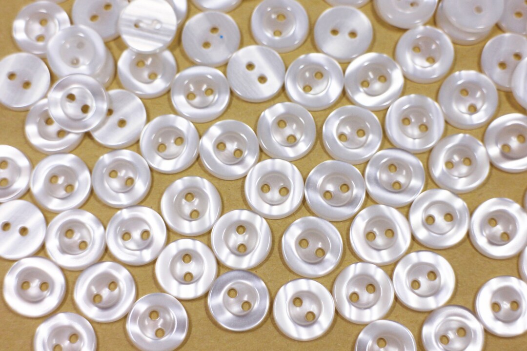 50 Shiny White Button, Two Holes, Raised Wide Edge, Shell-looking, for ...