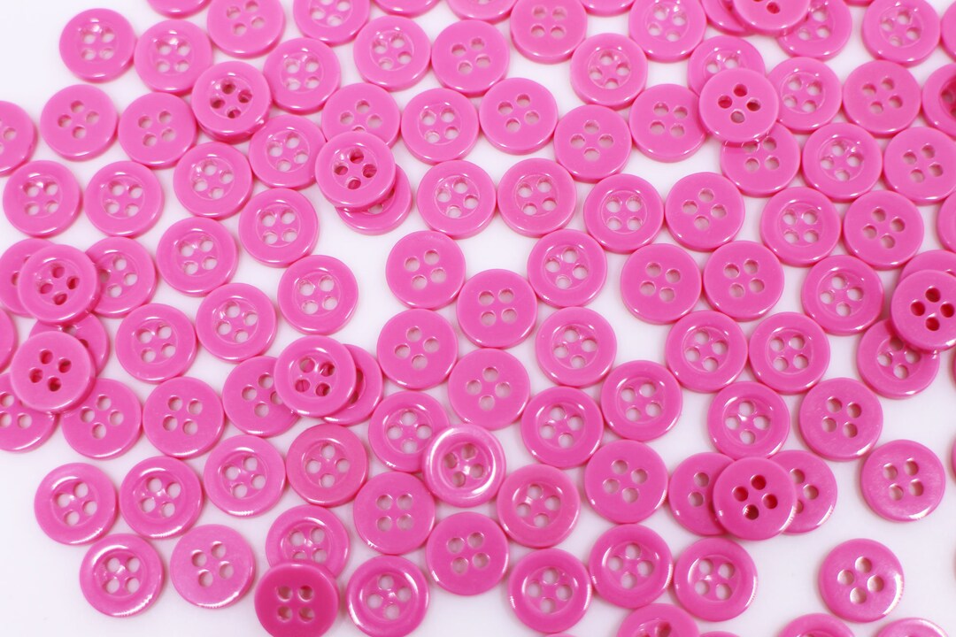 50 Dark Pink Buttons, Resin Material, Four Holes, Raised Edge, Round ...
