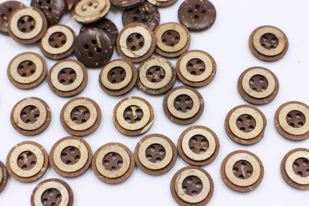 Coconut Shell Buttons, 13mm, 0.51inch, Wide Raised Edge, 4 Holes, Brown Color, Small Size ...