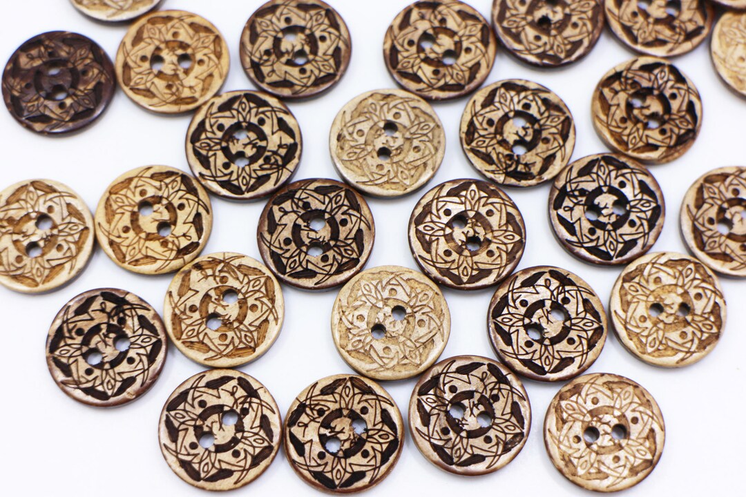 Bohemian Coconut Buttons, 15mm, 0.59inhc, Ethnic BOHO Style, Floral ...