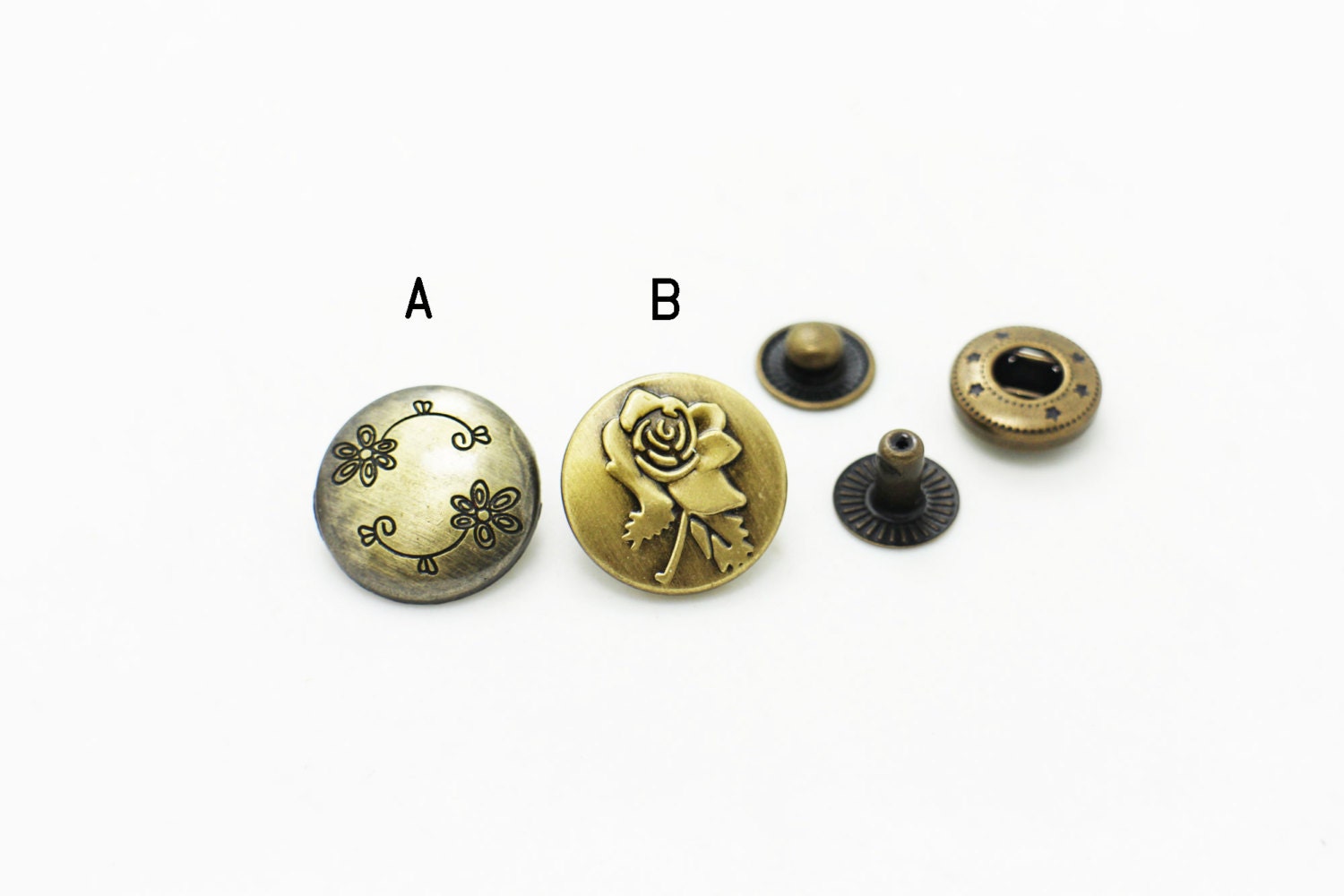 Flower Snap Buttons, Floral Pattern Snap Fastener, Rose Snap, Antique ...