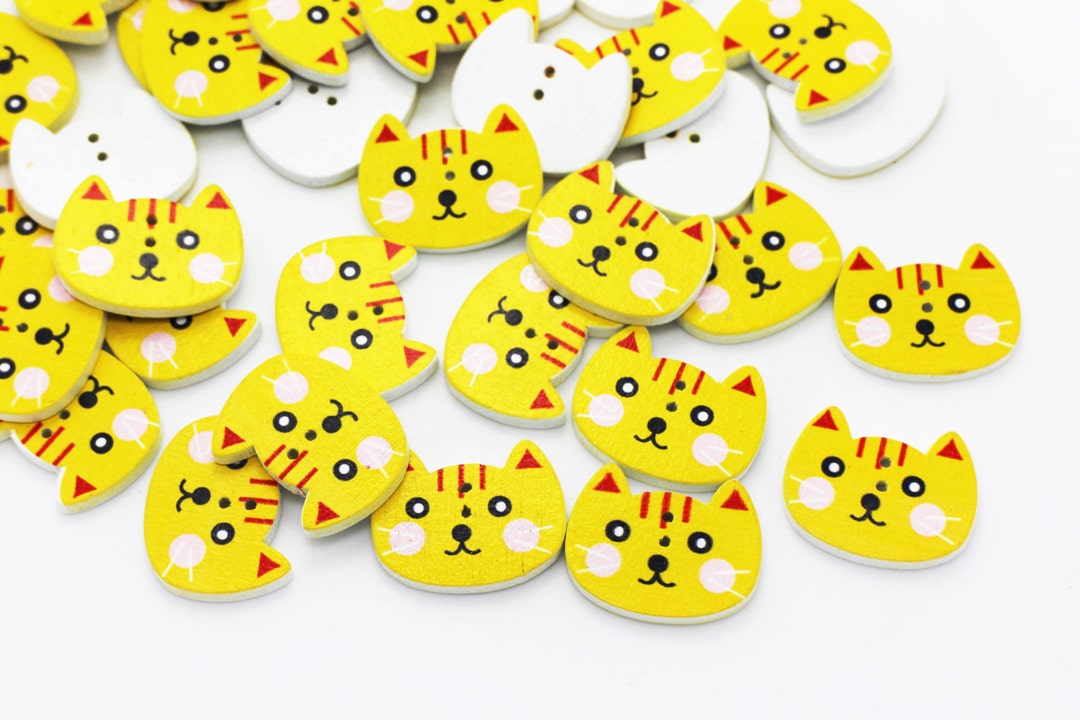 Yellow Cat Wooden Button, Children Button, Baby Button, Animal Wood ...
