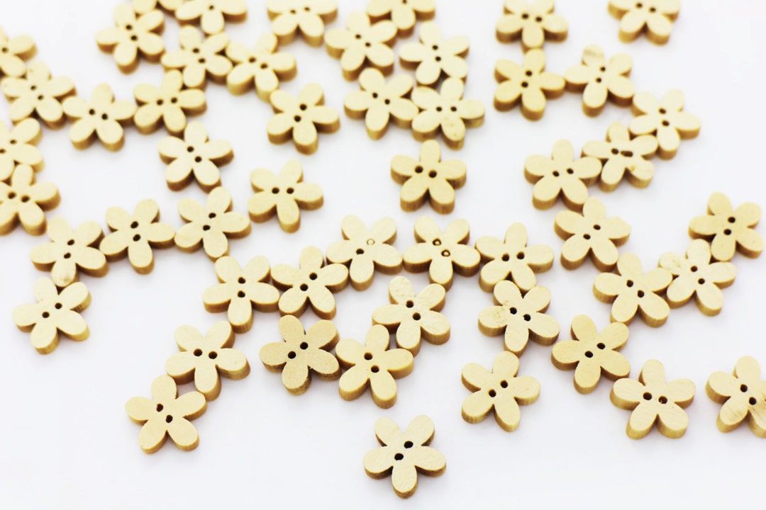 Flower Wood Button, Floral Shaped, Special Shape, 2 Holes, 12mm ...