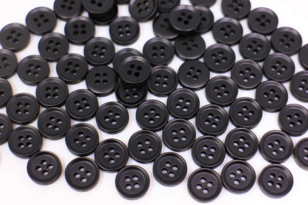 Matte Black Buttons, No Shine, Small Size, Four Holes, Raised Edge, for ...