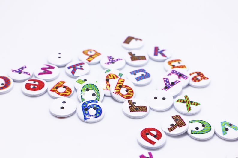 Alphabet Wooden Button, Assorted Letter, White Main Color and Mix ...