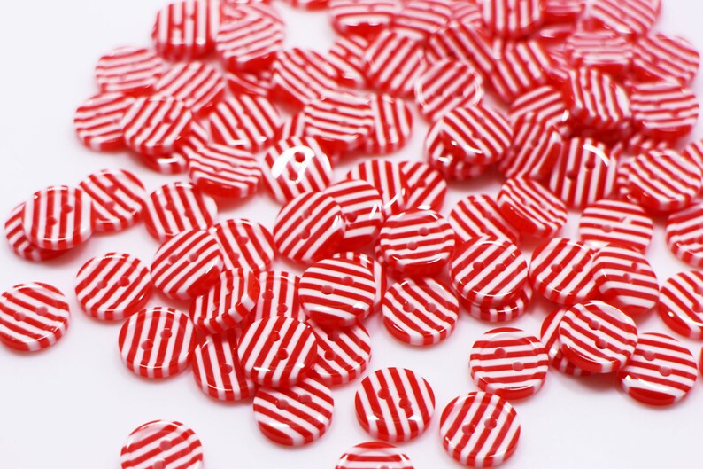 Red and White Striped Button, Lined Pattern, for Sewing Blouse Shirt ...