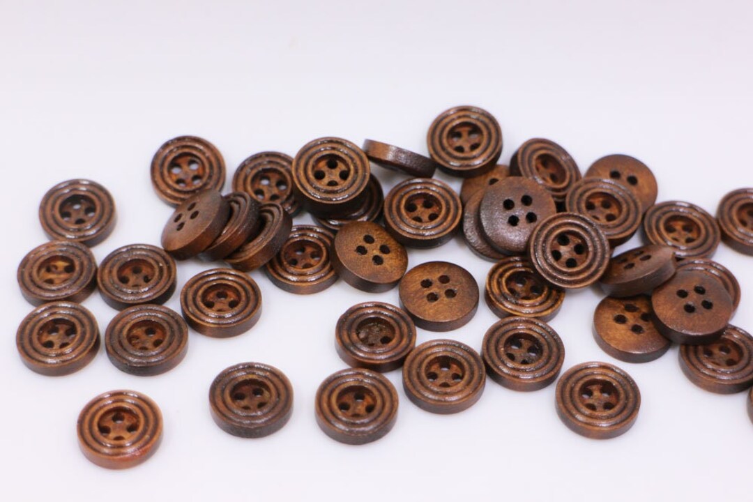 Small Brown Wooden Button Four Holes Natural Wood Material - Etsy