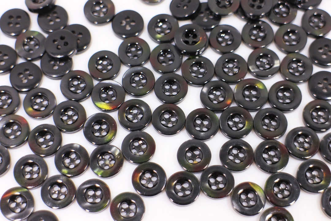Shiny Black Buttons, Four Holes, Raised Edge, for Sewing Blouse Shirt ...